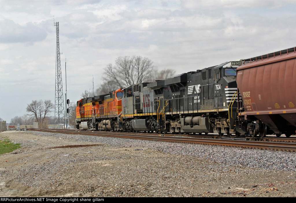 KCS 4537 and NS 7634 trail on a freight.